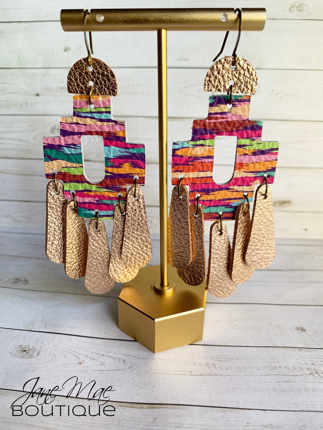 Leather Earrings, Aztec Jewelry, Bold Earring, Rose Gold Earring ...