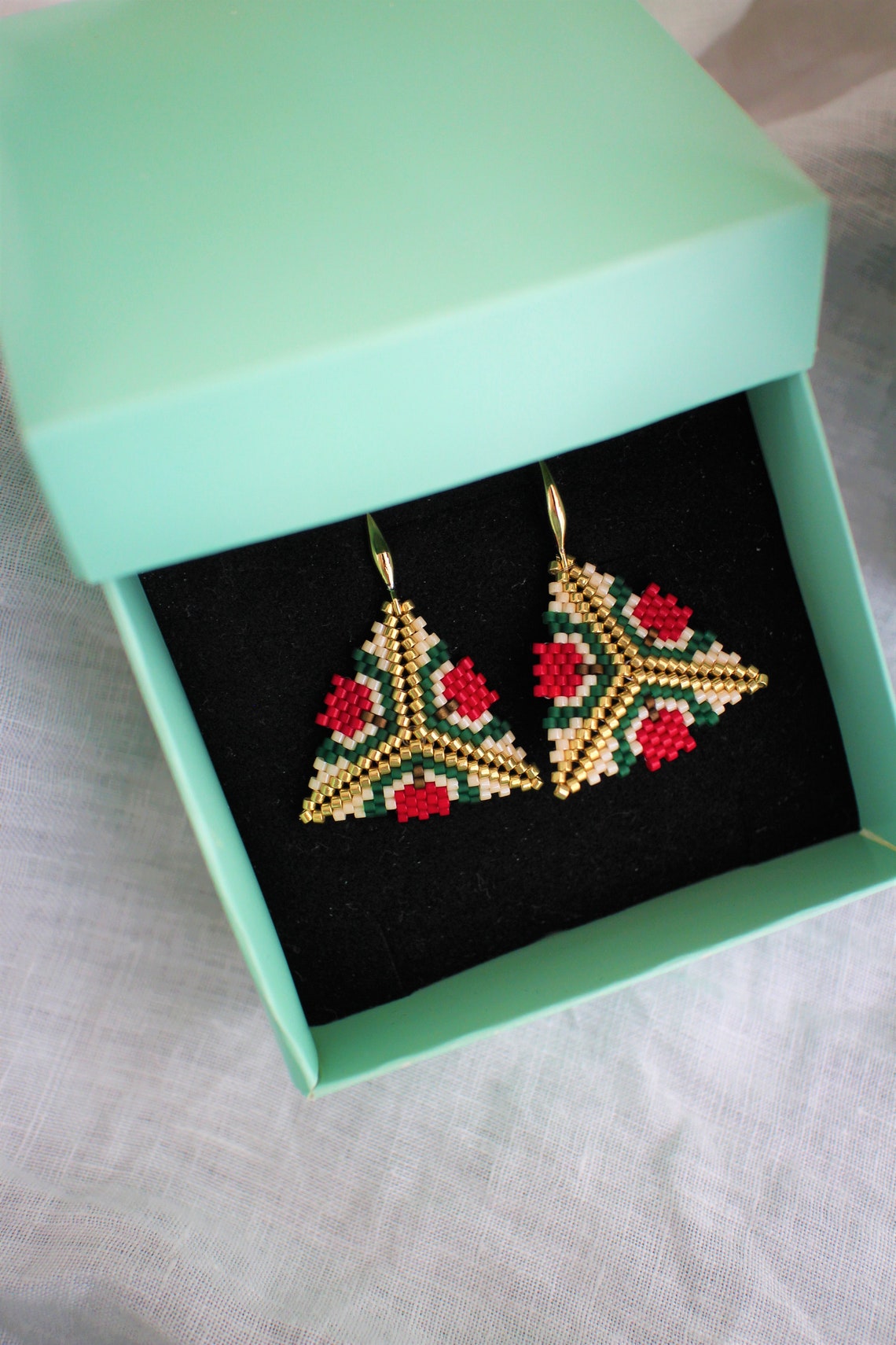 Miyuki Beaded Dangle and Drop Triangle Handwoven Earrings, Hoop ...