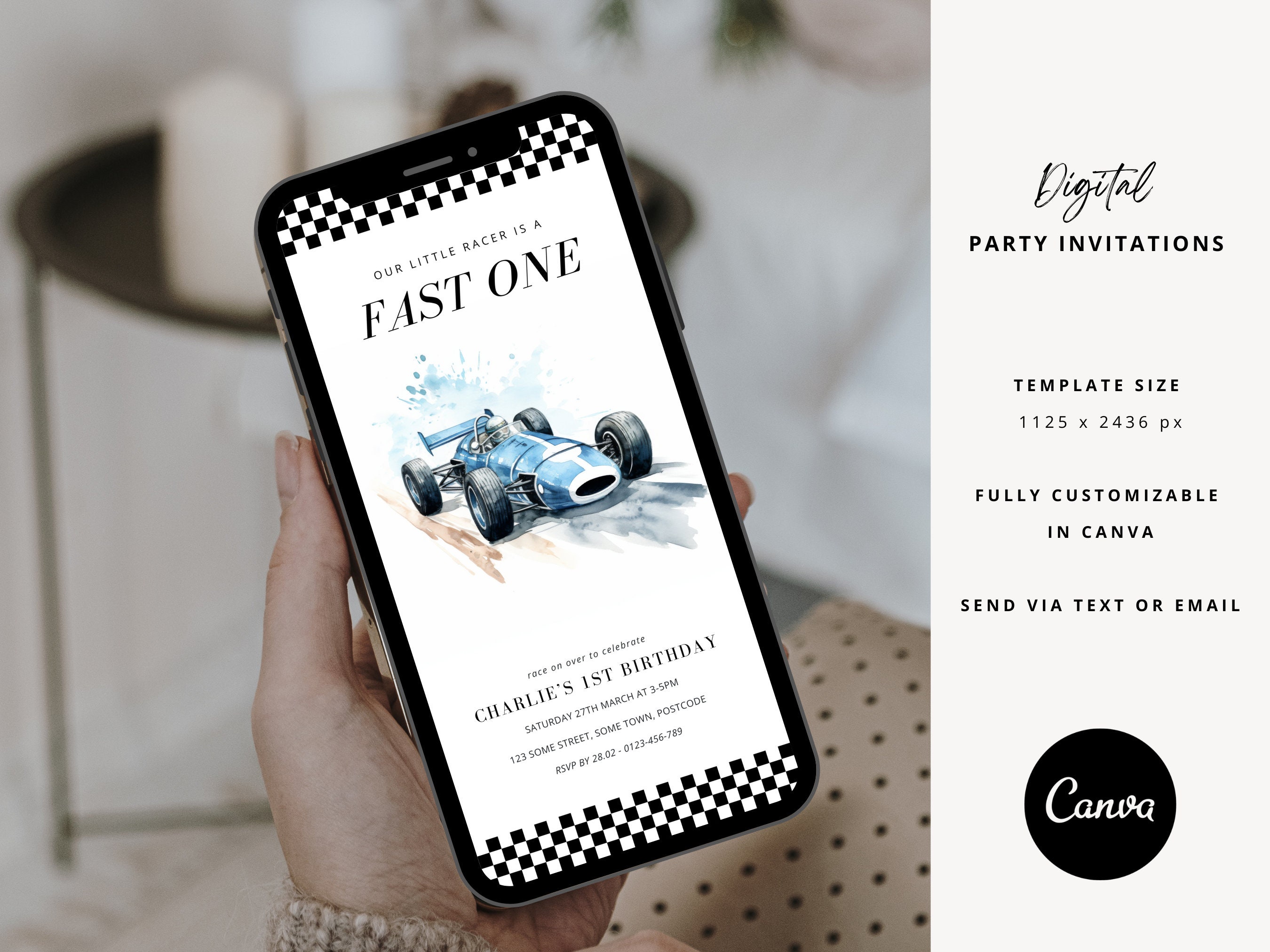 Fast One Racing Car First Birthday Invitation, Race Car 1st Birthday ...