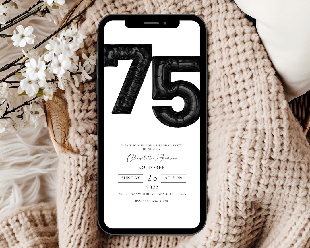 75th Birthday Party Invitation Template, Digital 75th Birthday ...