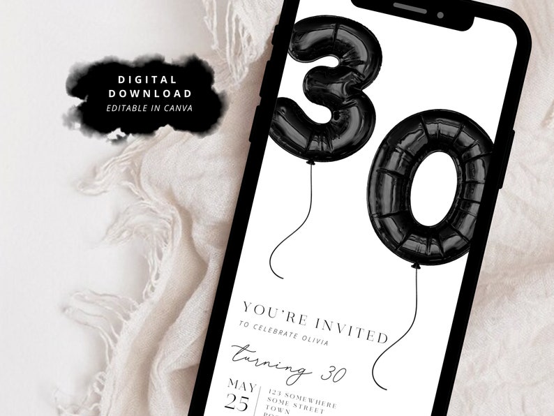 Digital 30th Birthday Invitation, 30th E-invite, 30th Birthday Evite ...