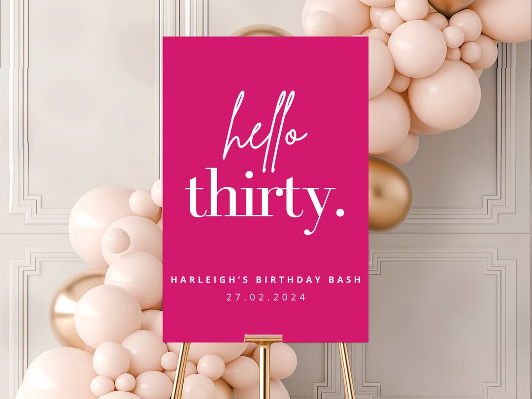 Hello Thirty Pink Welcome Sign Template, 30th Birthday Party Welcome ...