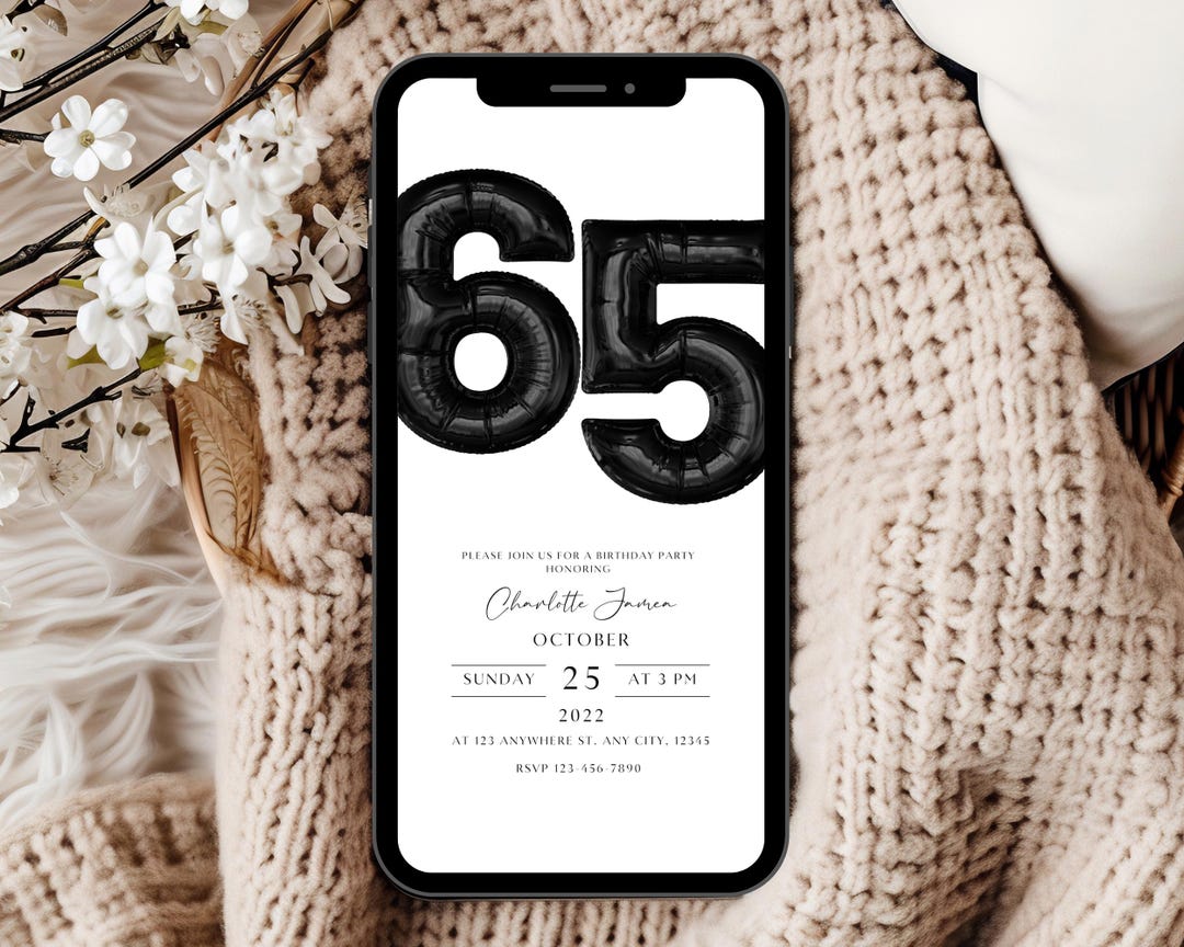 65th Birthday Party Invitation Template, Digital 65th Birthday ...