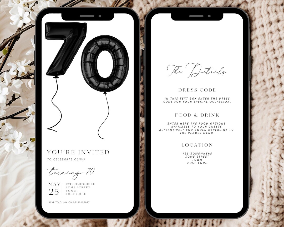 70th Birthday Party Invitation Template, Digital 70th Birthday ...