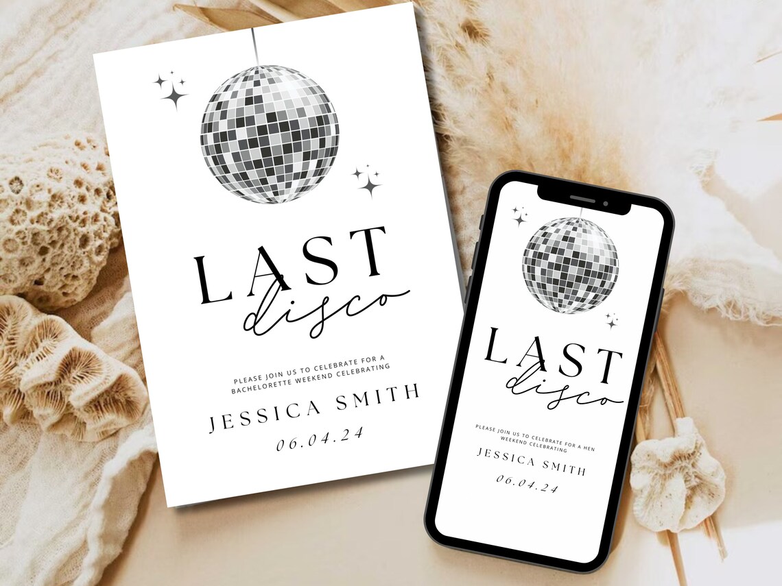 Last Disco Bachelorette Party Invitation Template, Last Disco Invite ...