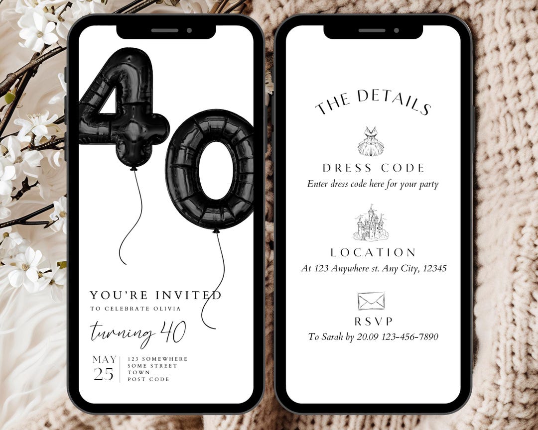 Digital 40th Birthday Party Invitation Template, 40th Birthday Party ...