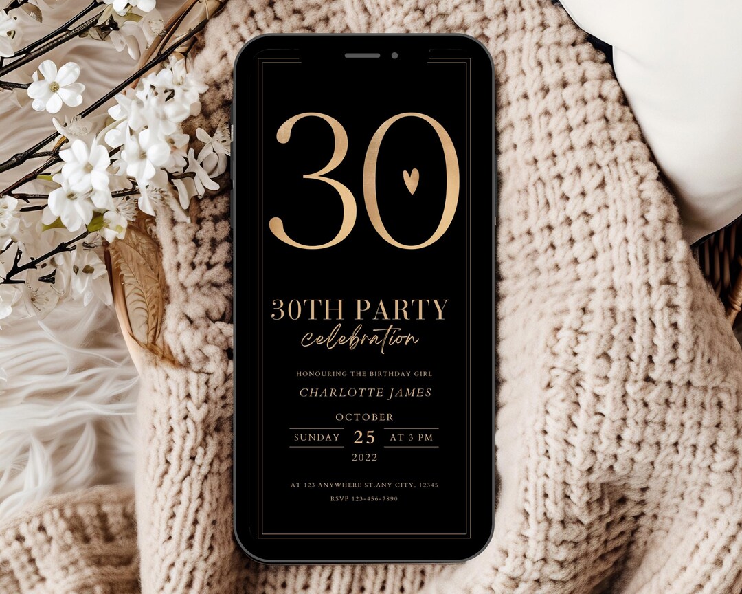 Digital 30th Birthday Party Invitation Template, Gold 30th Birthday ...