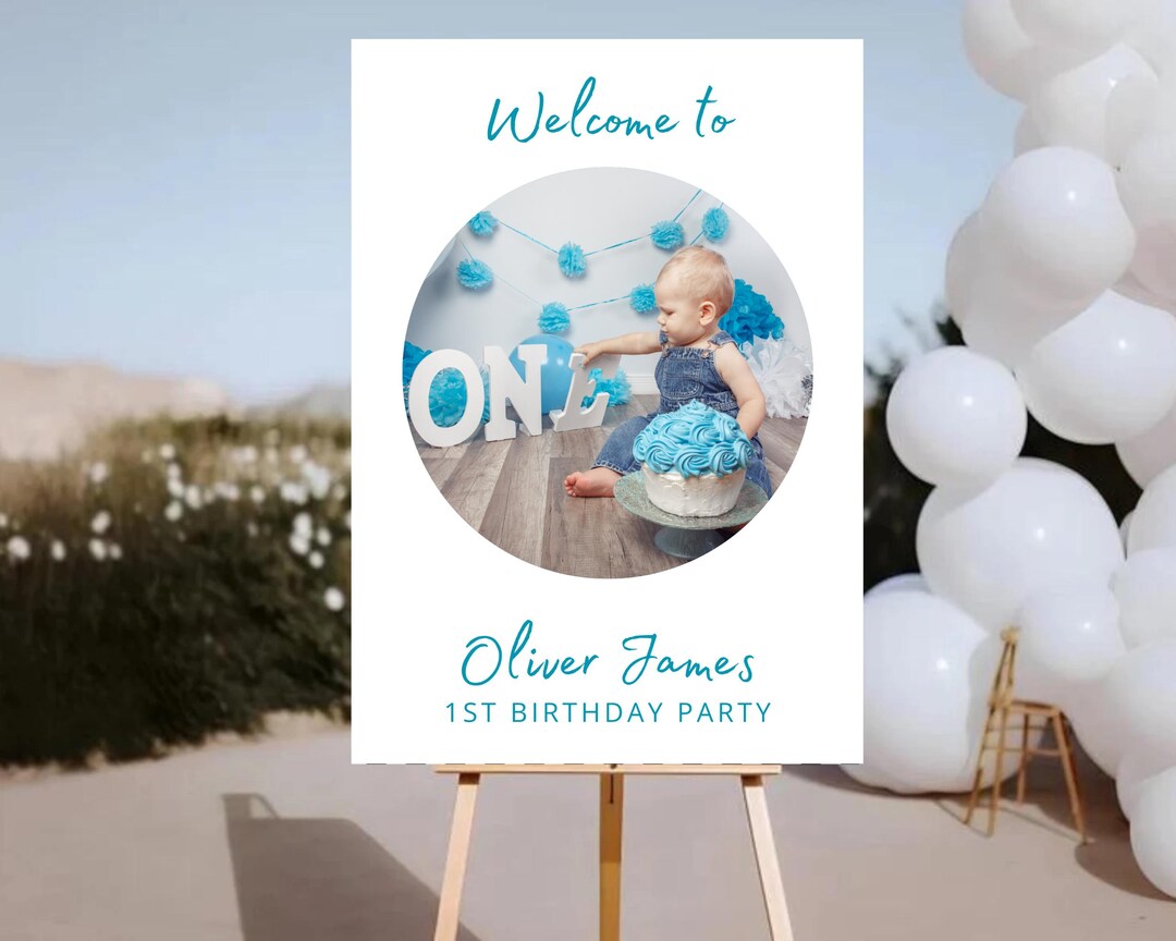 Editable 1st Birthday Welcome Sign Template, Boys 1st Birthday Welcome ...