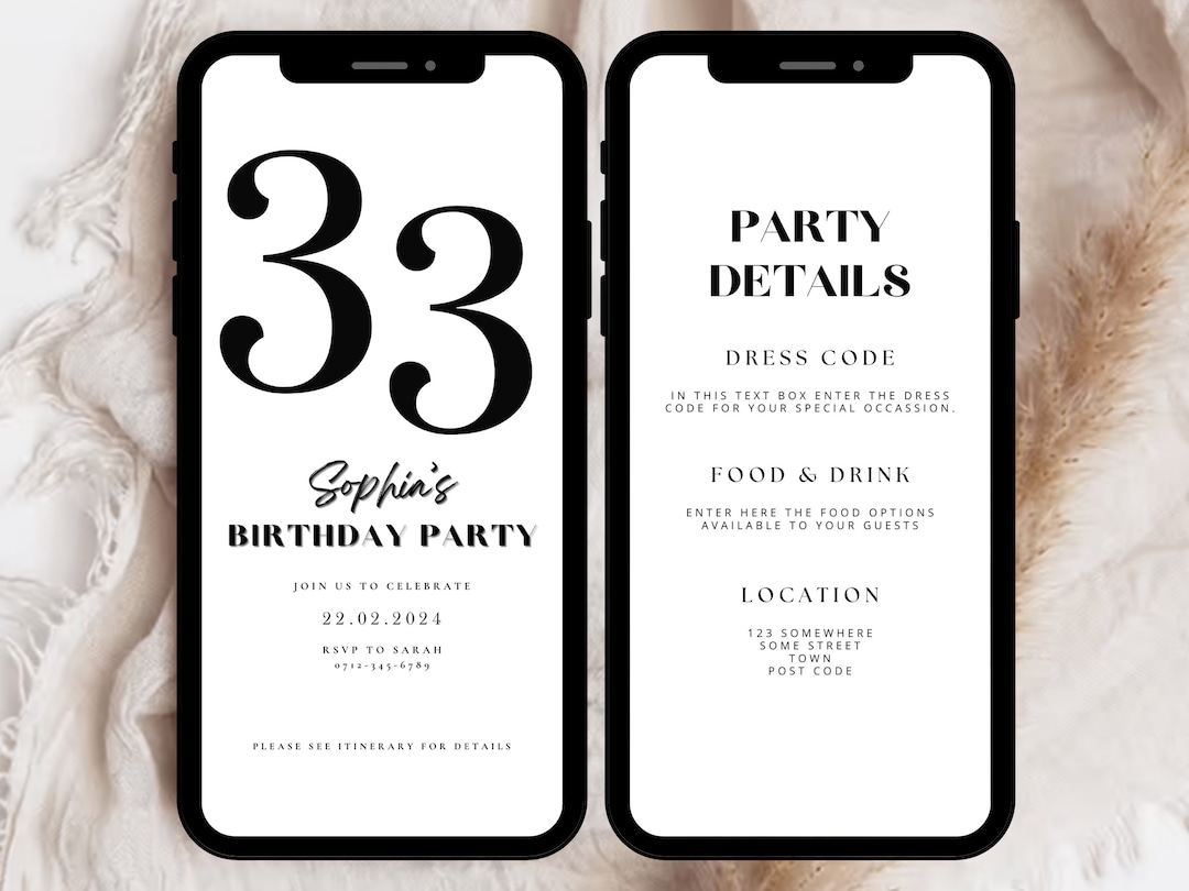 Digital 33rd Birthday Invitation, 33rd Birthday Party Invitation ...