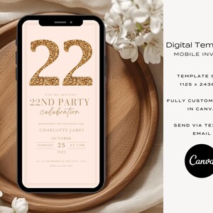 22nd Birthday Party Invitation Template, Editable 22nd Birthday ...