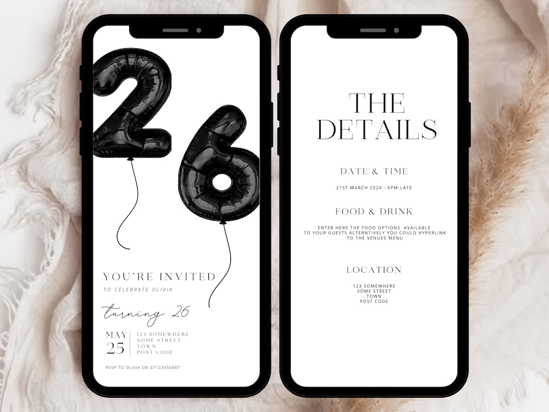 Digital 26th Birthday Invitation, 26th E-invite, 26th Birthday E-invite ...