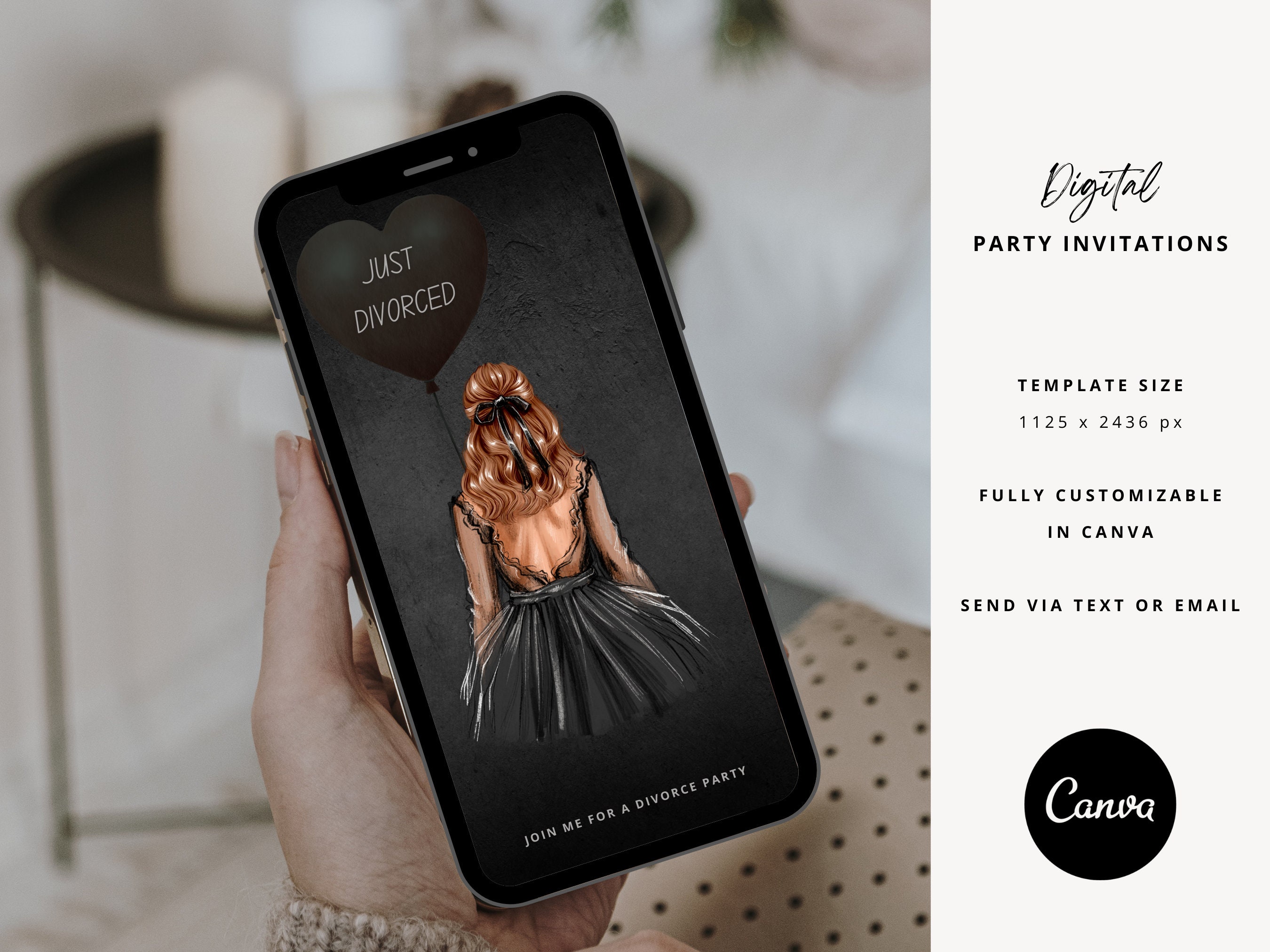 Electronic Divorce Party Invitation, Digital Divorce Text Invite, Black ...