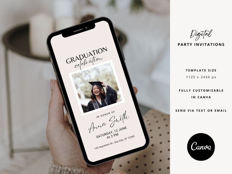 Digital Graduation Party Invitation Template, Pink College Announcement ...