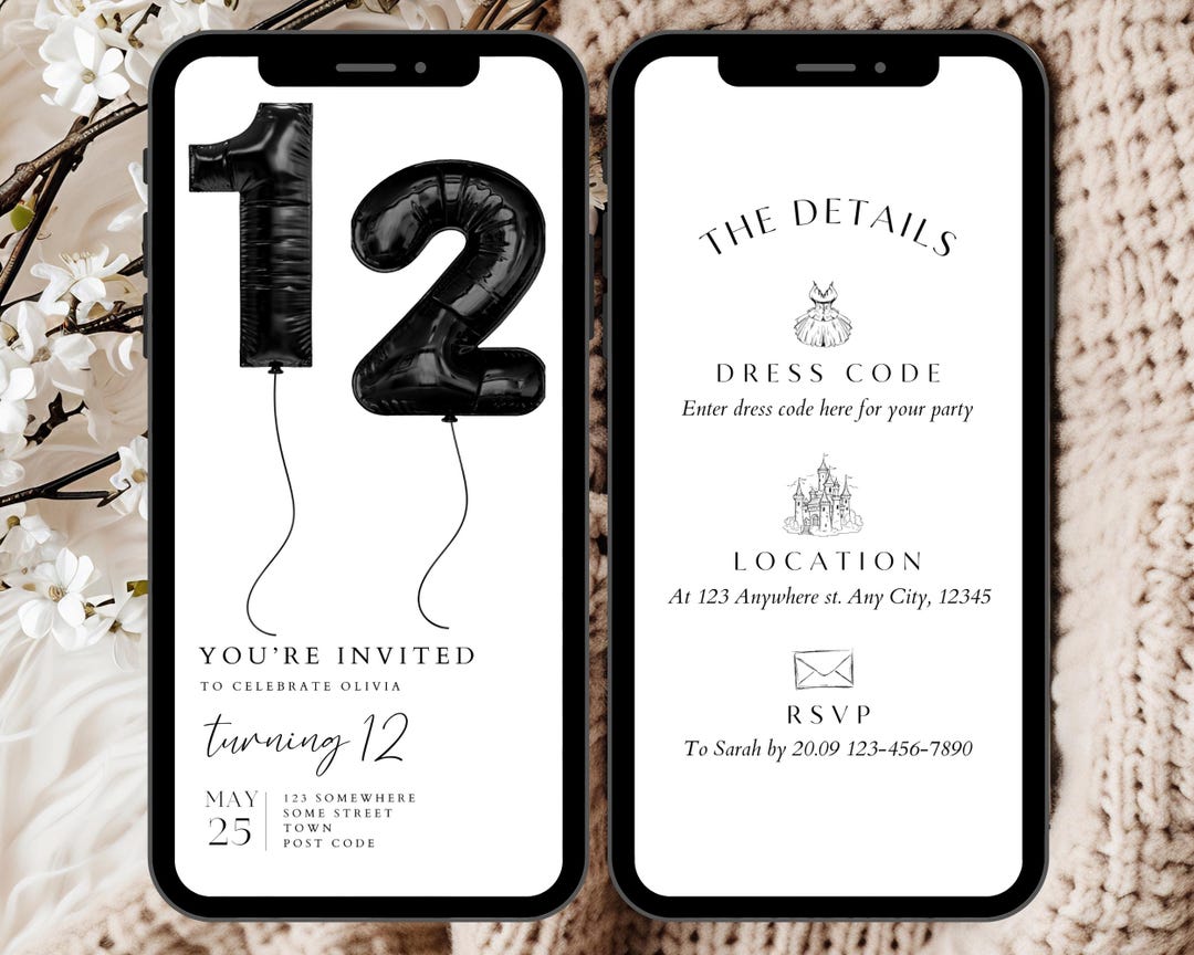 12th Birthday Party Invitation Template, Editable 12th Digital ...