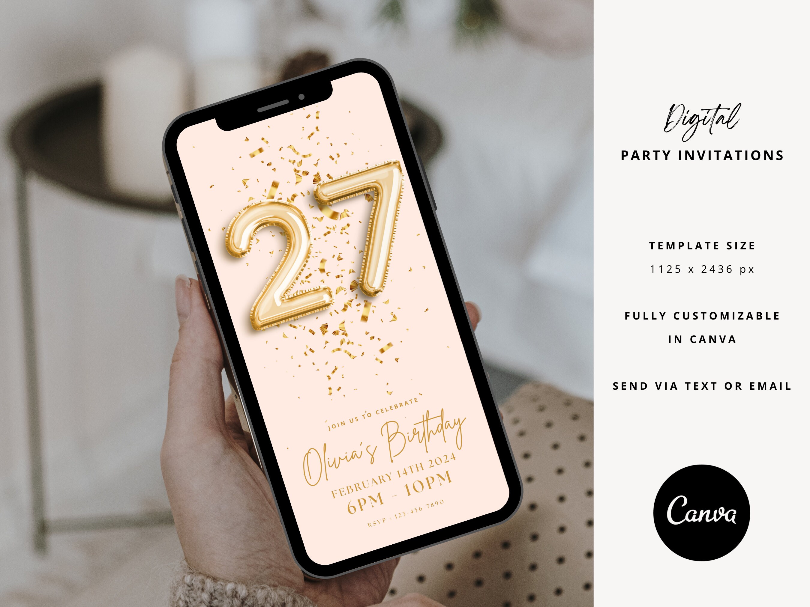 Digital 27th Birthday Invitation Template, 27th Editable Birthday Evite ...
