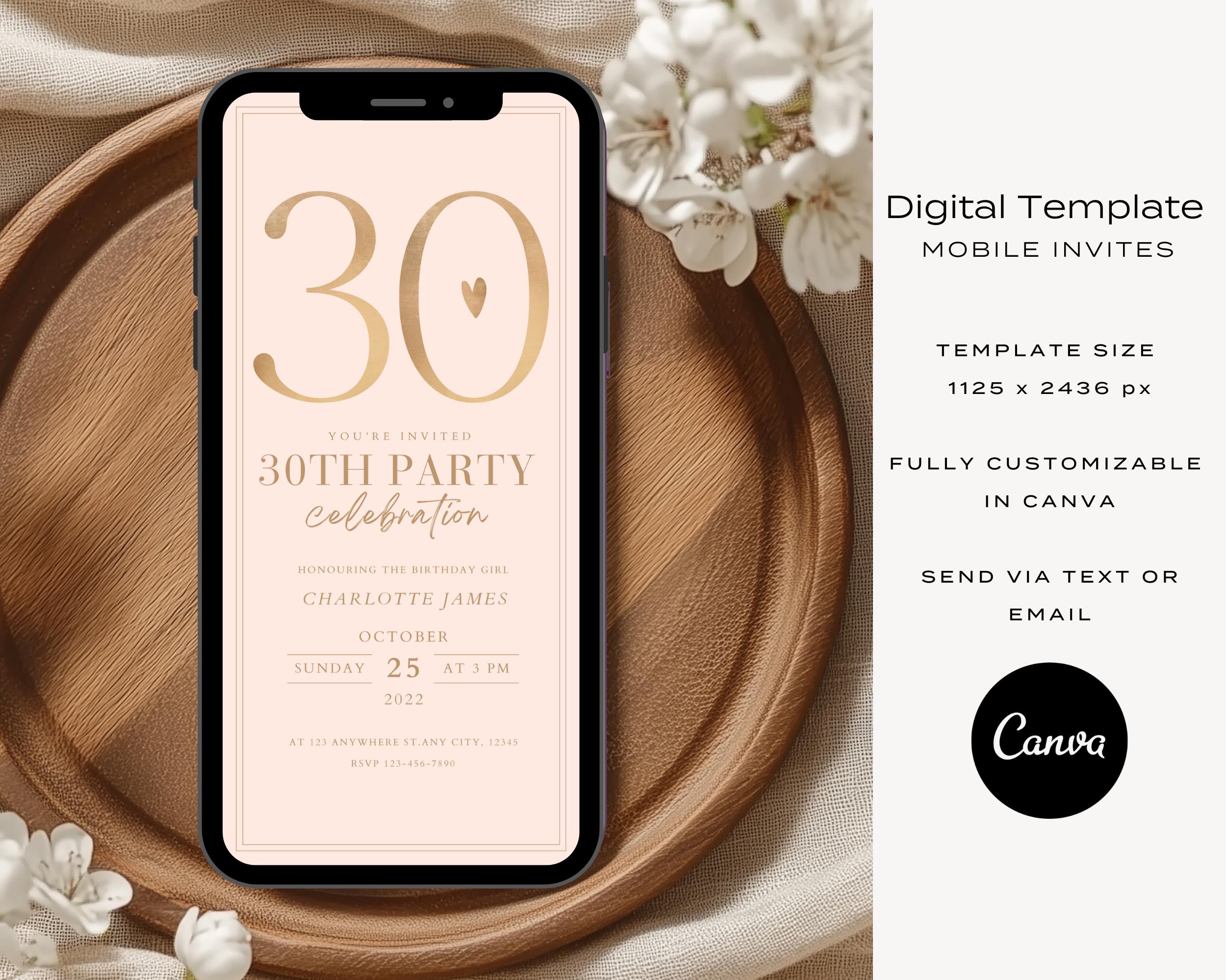 Digital 30th Birthday Party Invitation Template, 30th Gold Birthday ...