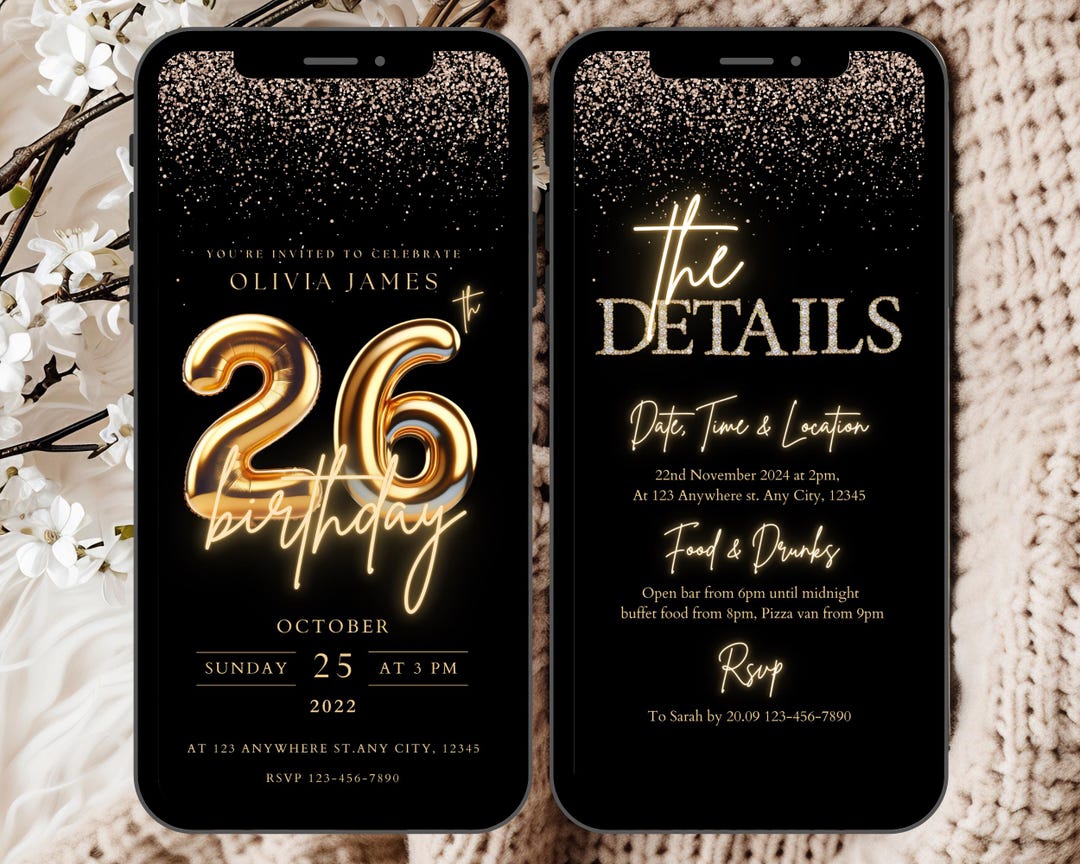 Digital 26th Birthday Invitation Template, 26th Party Invitation ...