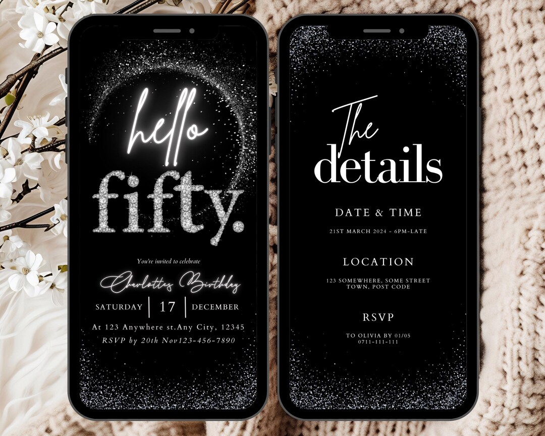 Hello Fifty Party Invitation Template, Hello 50 Birthday Invitation ...