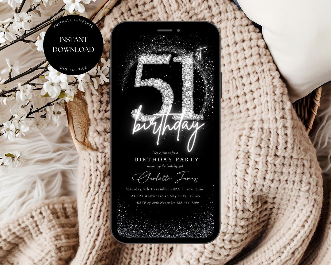 51st Birthday Party Invitation Template, Editable 51st Digital ...