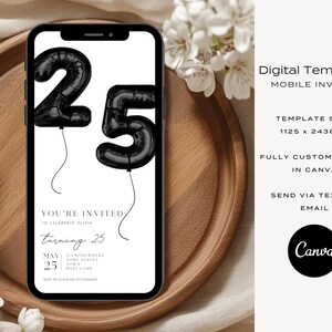Digital 25th Birthday Invitation, 25th E-invite, 25th Birthday E-invite ...
