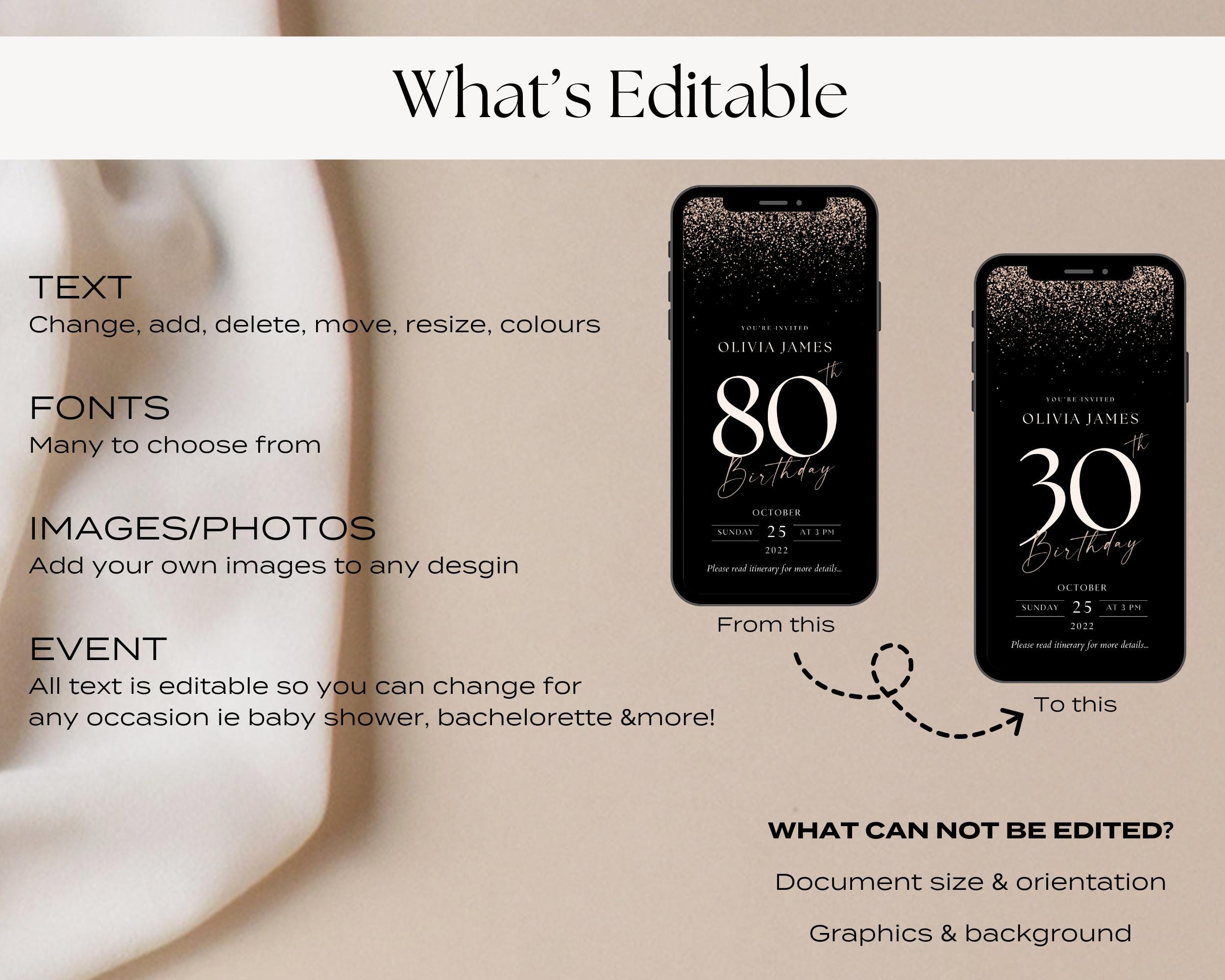 Editable 80th Birthday Party Invitation Template, 80th Birthday Digital ...