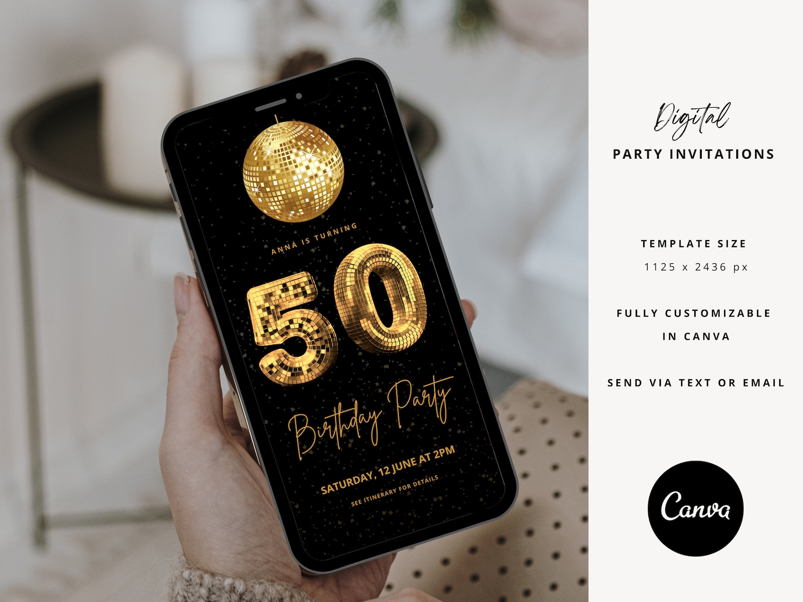 Digital 50th Birthday Invitation, 50th Birthday Party Invitation ...