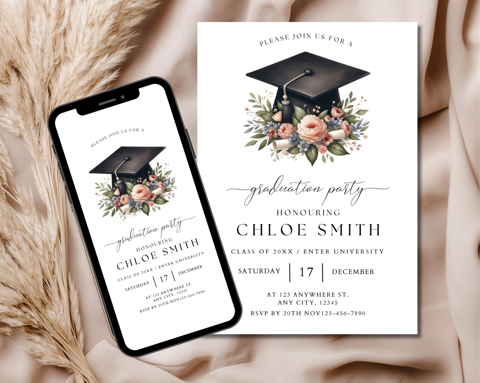Editable Graduation Party Invitation Template, Graduation Announcement ...