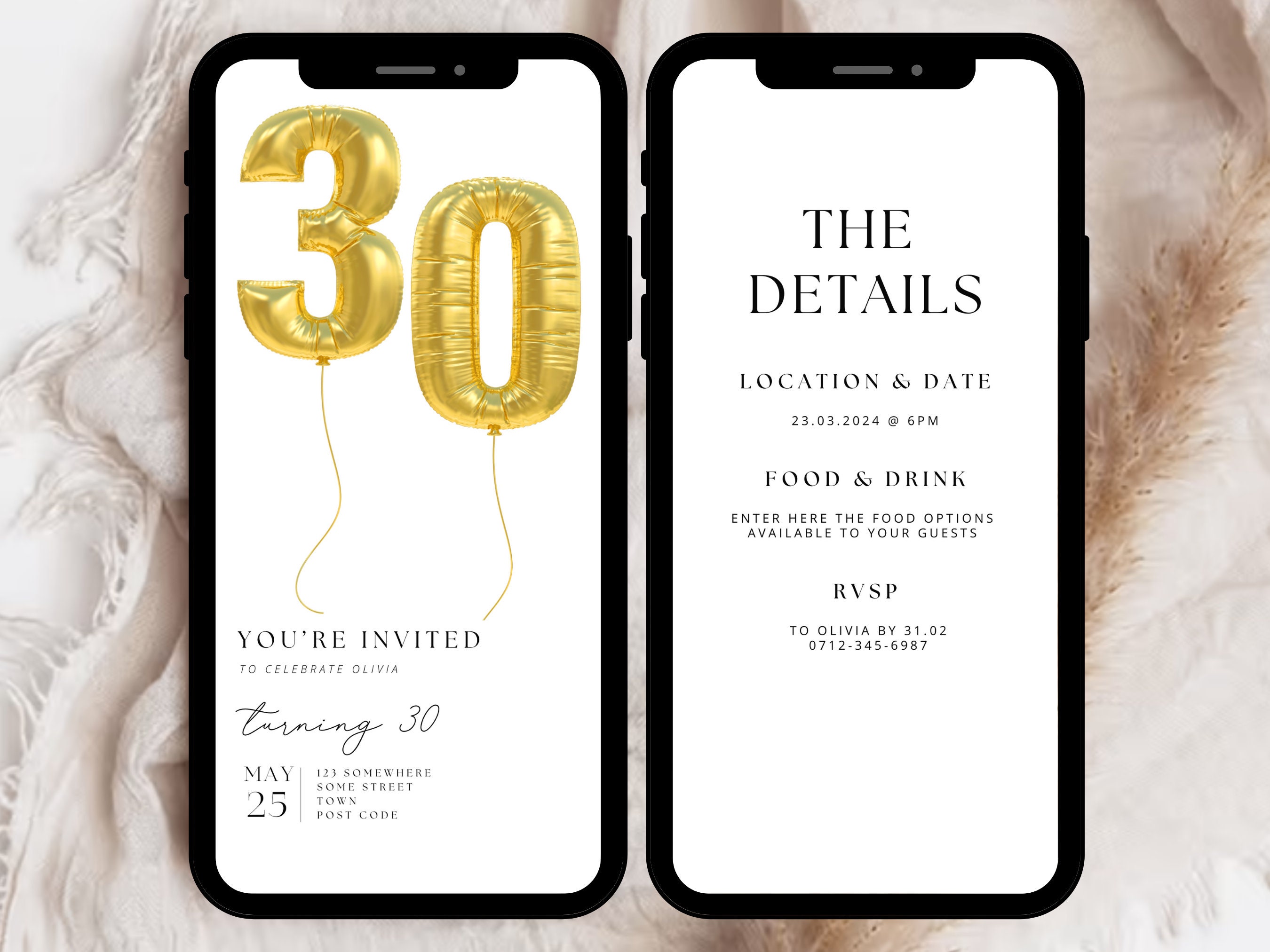 Digital 30th Birthday Invitation Template, Gold 30th Birthday Invite ...