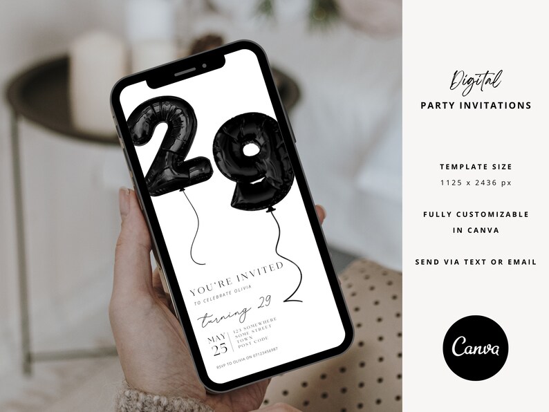 Digital 29th Birthday Invitation, 29th Birthday Party Invitation, 29th ...