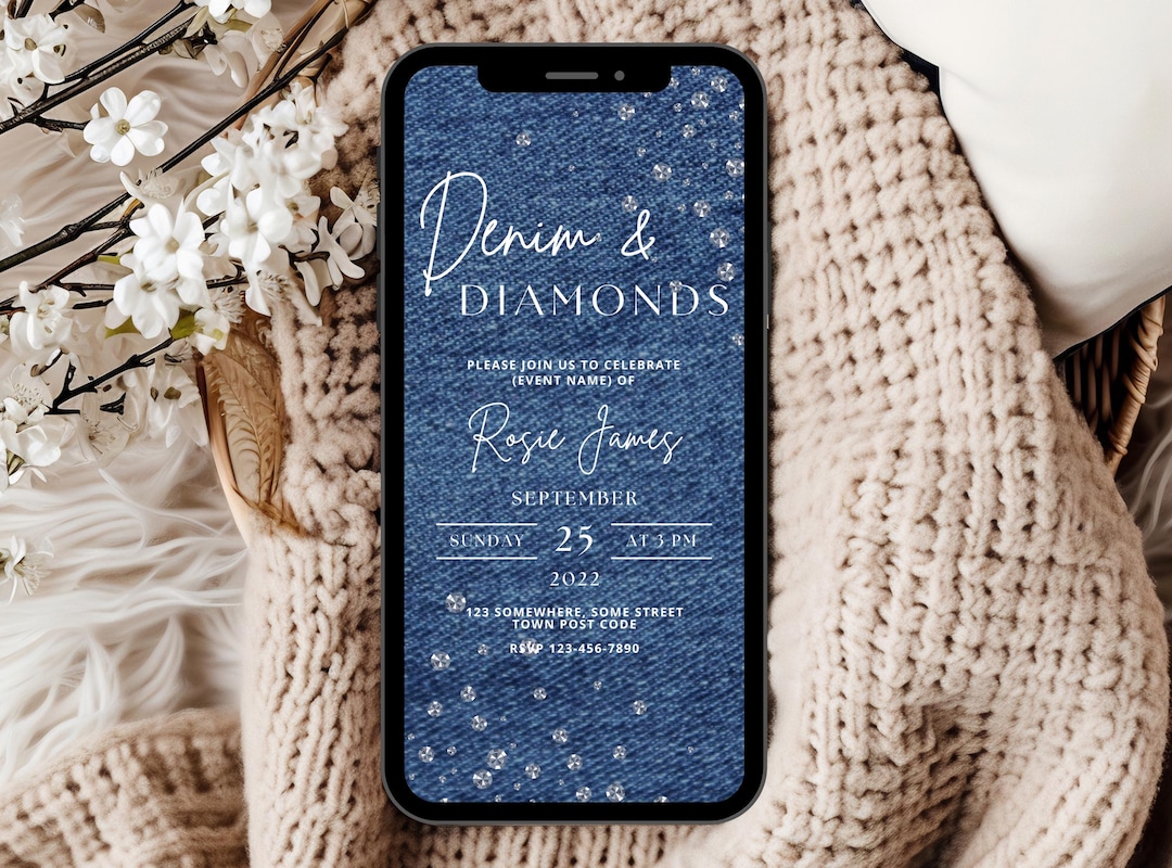 Editable Denim Party Invite Download Template, Denim & Diamonds ...