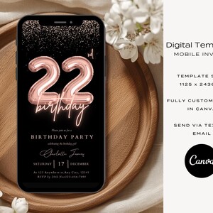 22nd Birthday Party Invitation Template, 22nd Editable Birthday ...