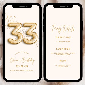 33rd Birthday Party Invitation Template, Digital 33rd Birthday ...