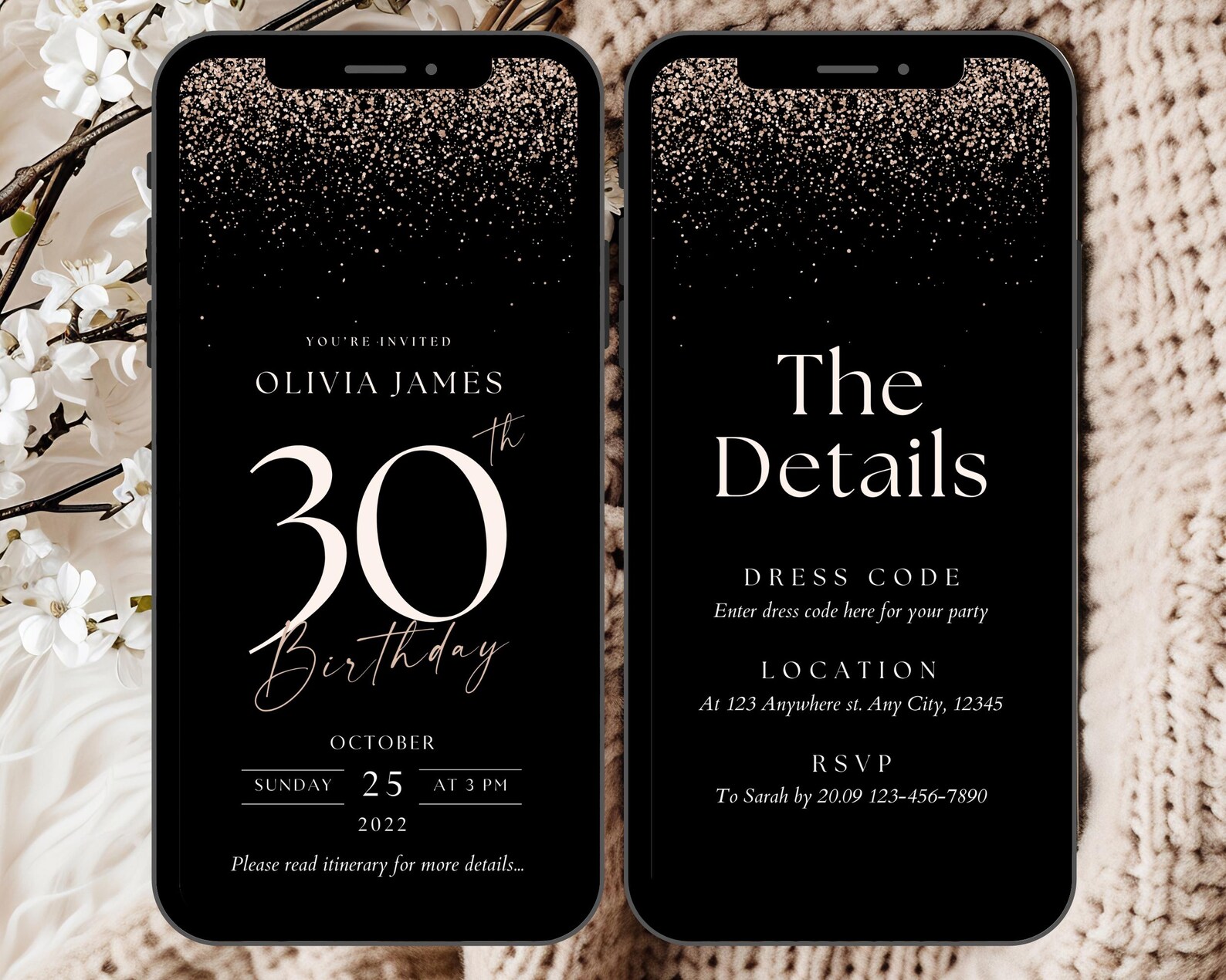 Editable Rose Gold Glitter 30th Birthday Invitation (digital) - Etsy