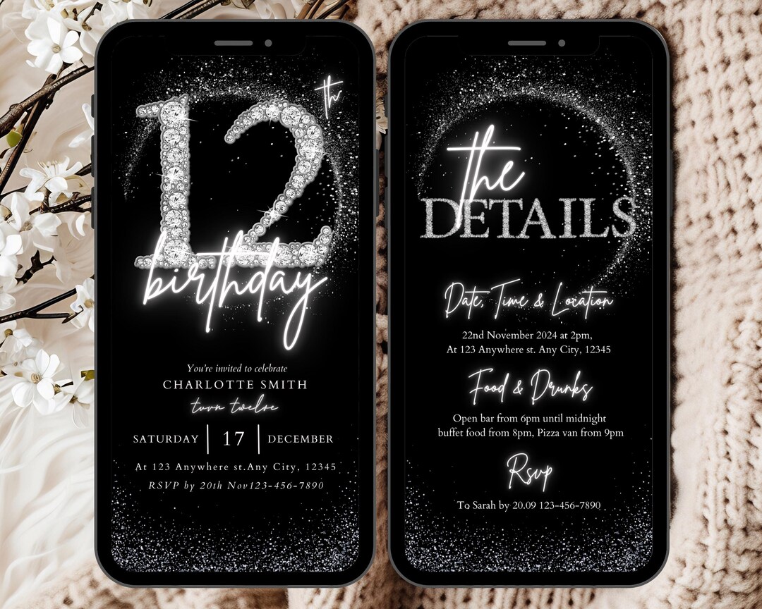 Editable 12th Birthday Party Invitation Template, 12th Digital ...