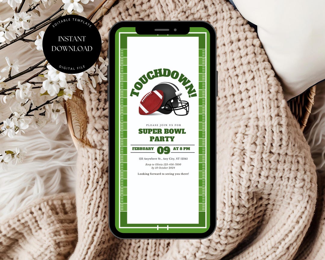 Editable Super Bowl Party Invitation, Football Party Invite, Watch ...