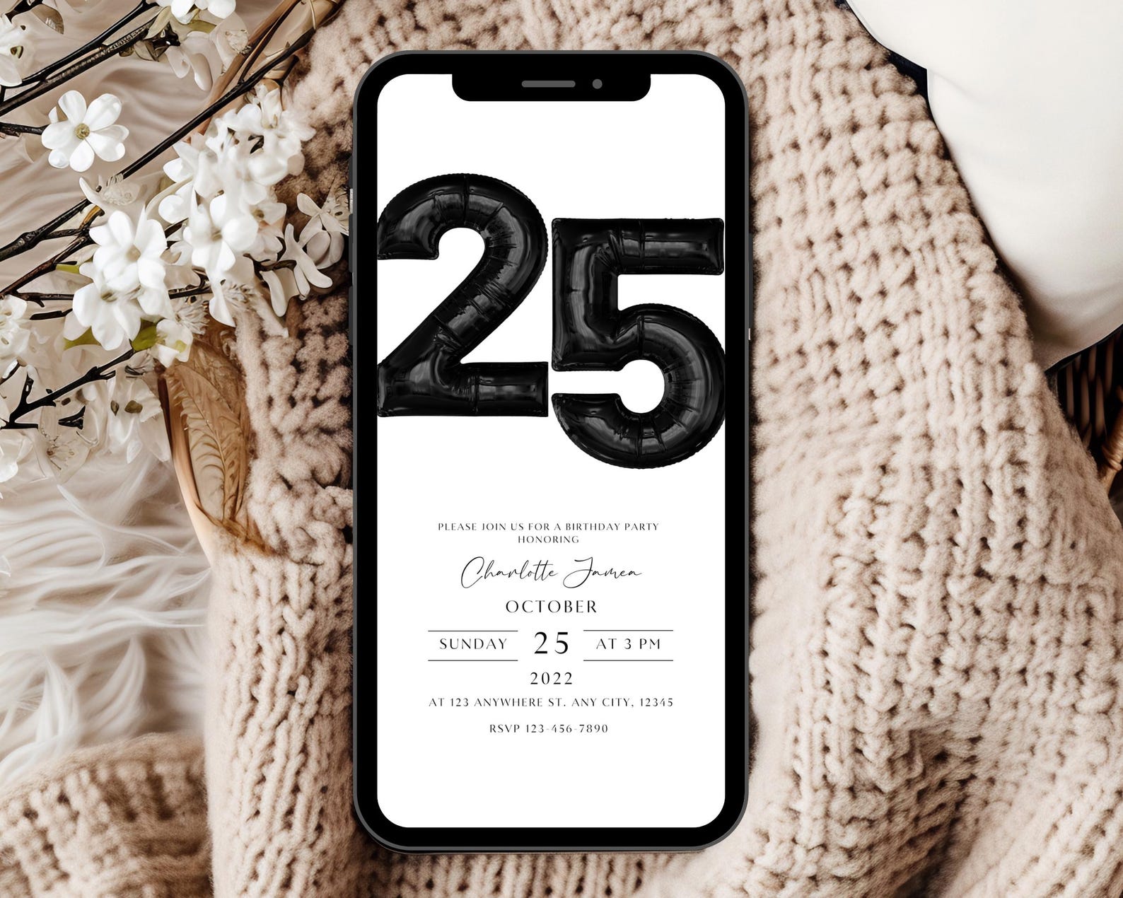 25th Birthday Party Invitation Template, Digital 25th Birthday ...