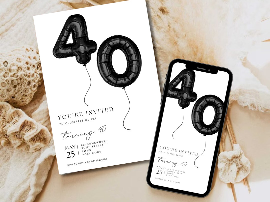 40th Birthday Invitation Template, 40th Birthday Party Invite, Digital ...