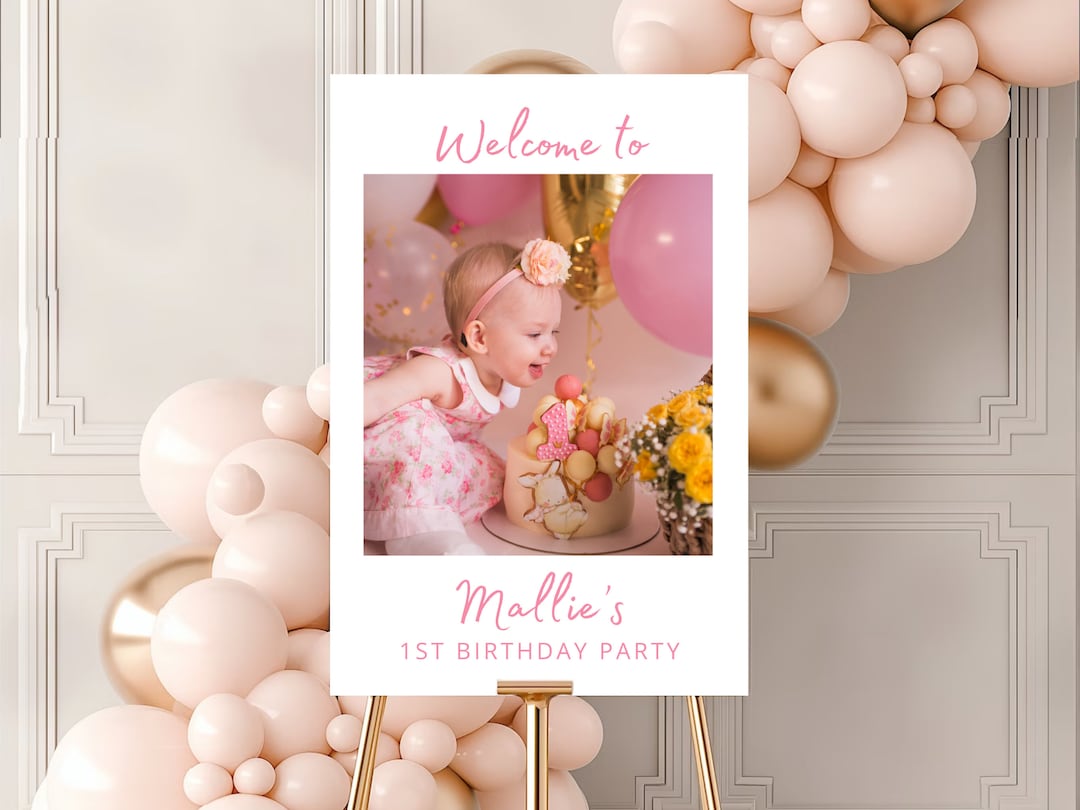 Personalized 1st Birthday Photo Sign Template, Pink 1st Birthday ...