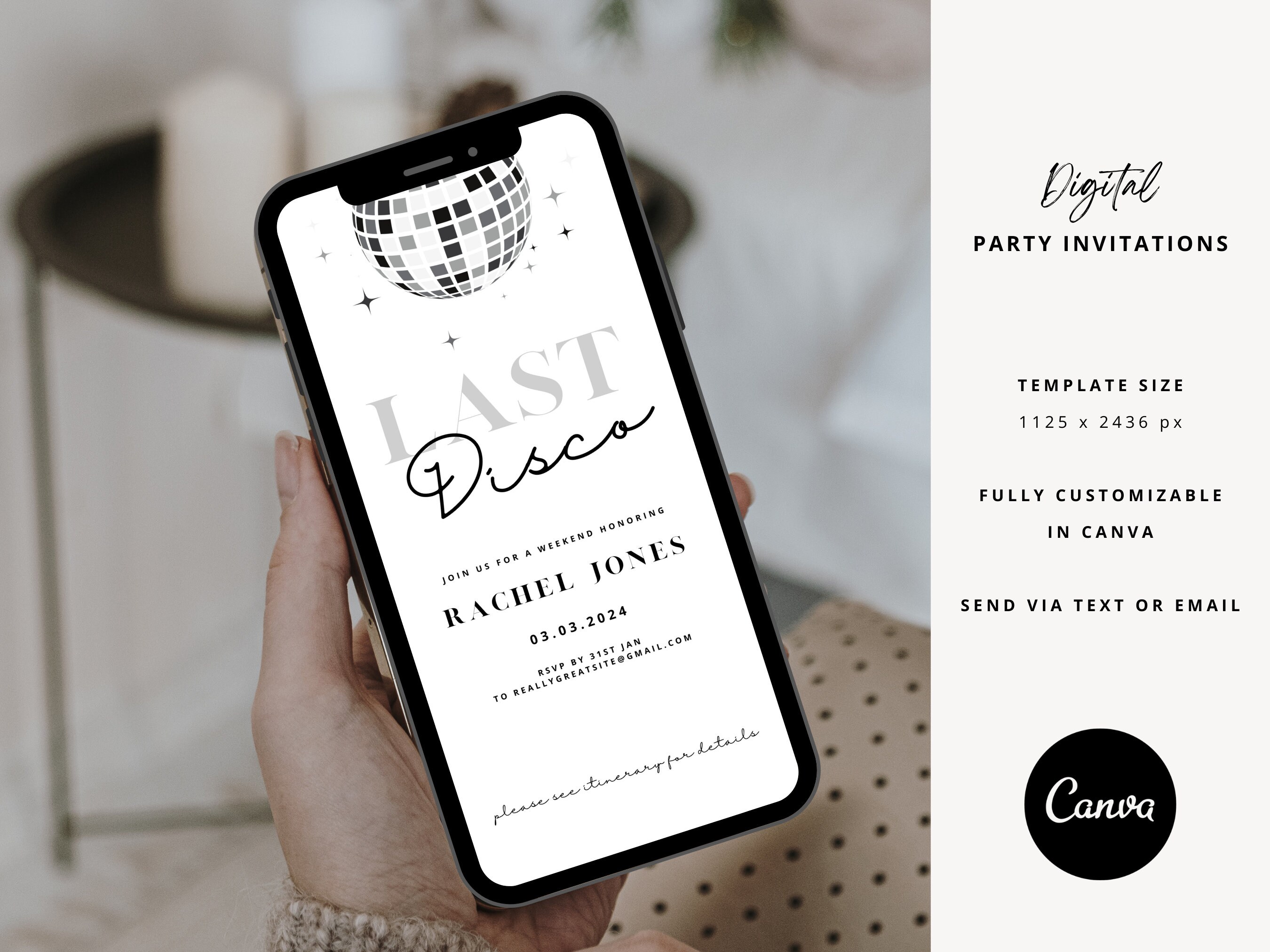 Last Disco Bachelorette Party Invitation Template, Last Disco Theme ...