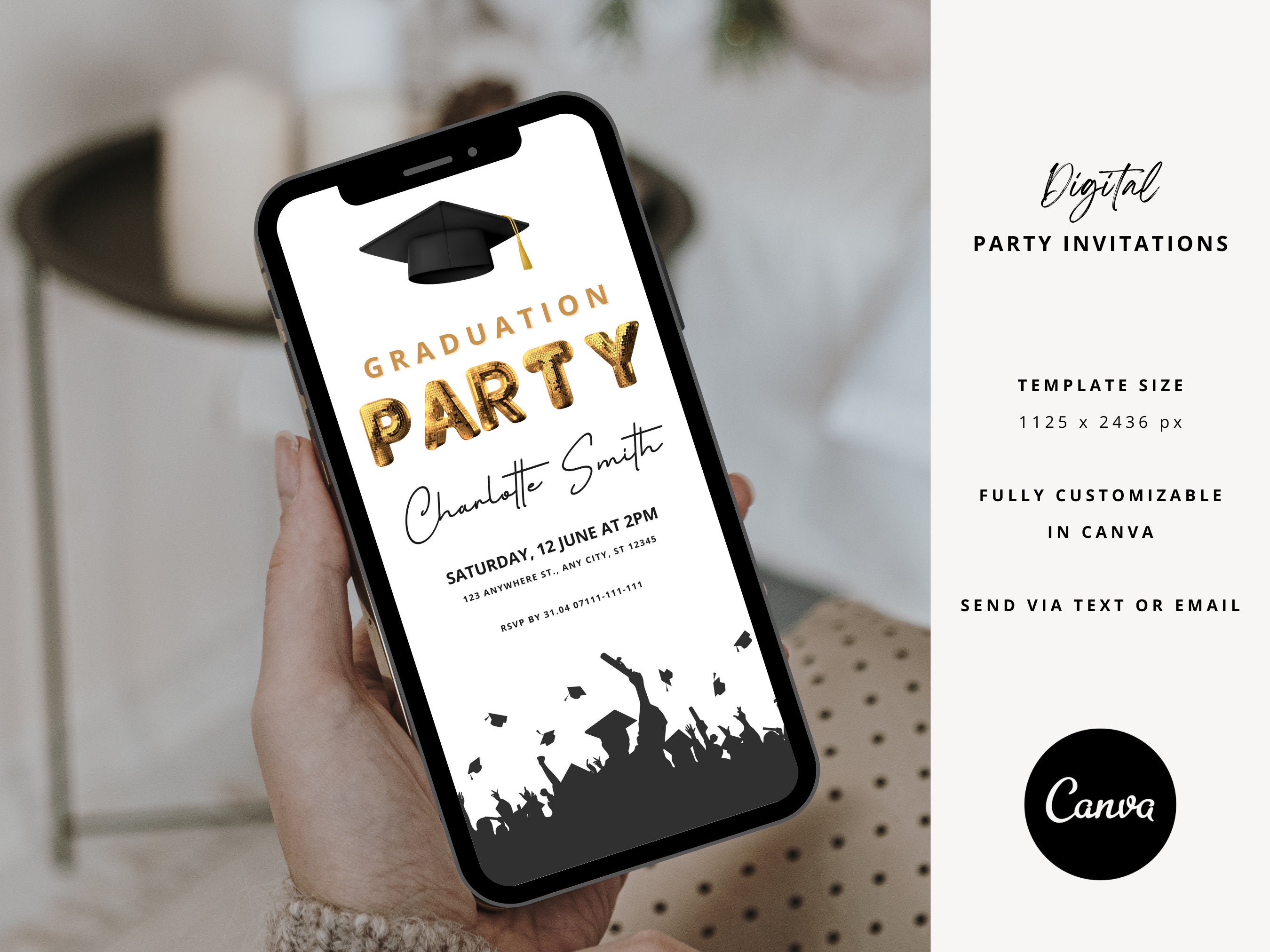Digital Graduation Party Invitation, Minimalist College Announcement ...