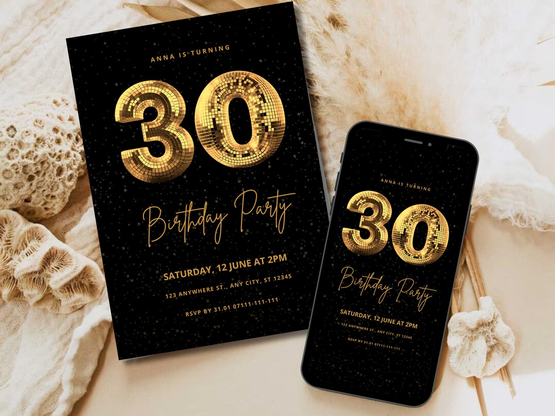 Printable 30th Birthday Party Invitation Template, Editable Disco Ball ...