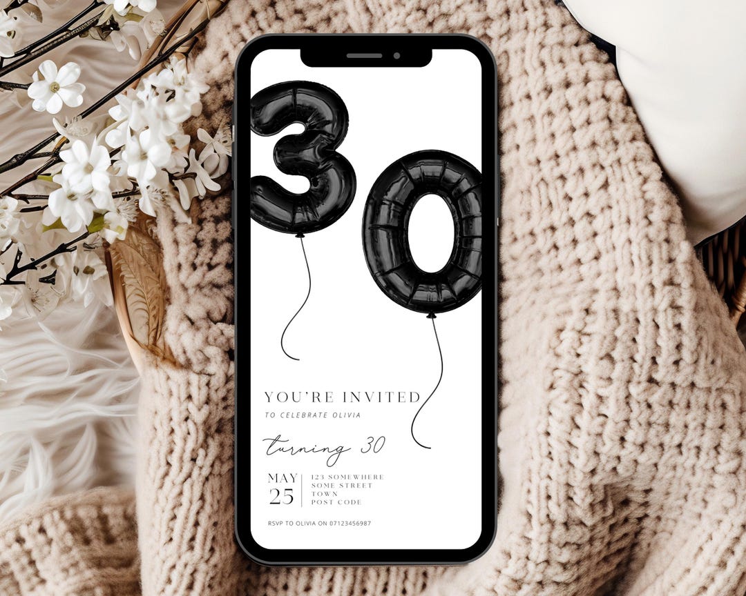 Digital 30th Birthday Invitation, 30th E-invite, 30th Birthday Evite ...