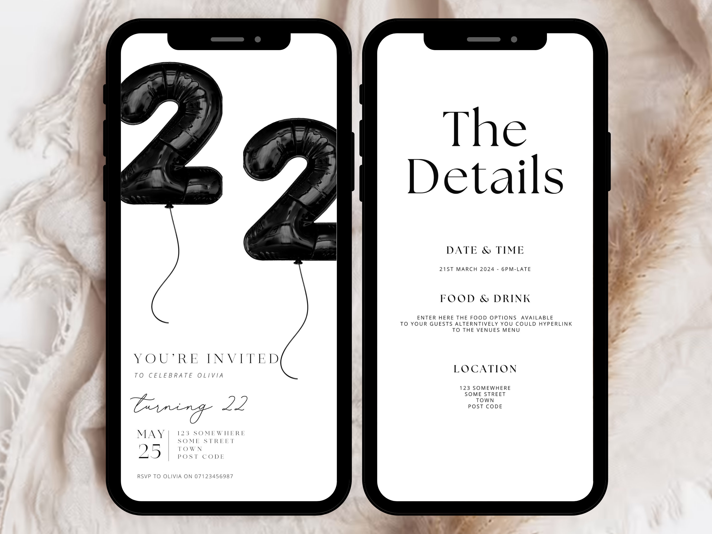 22nd Birthday Party Invitation, 22nd Birthday Invitation, Digital 22nd ...