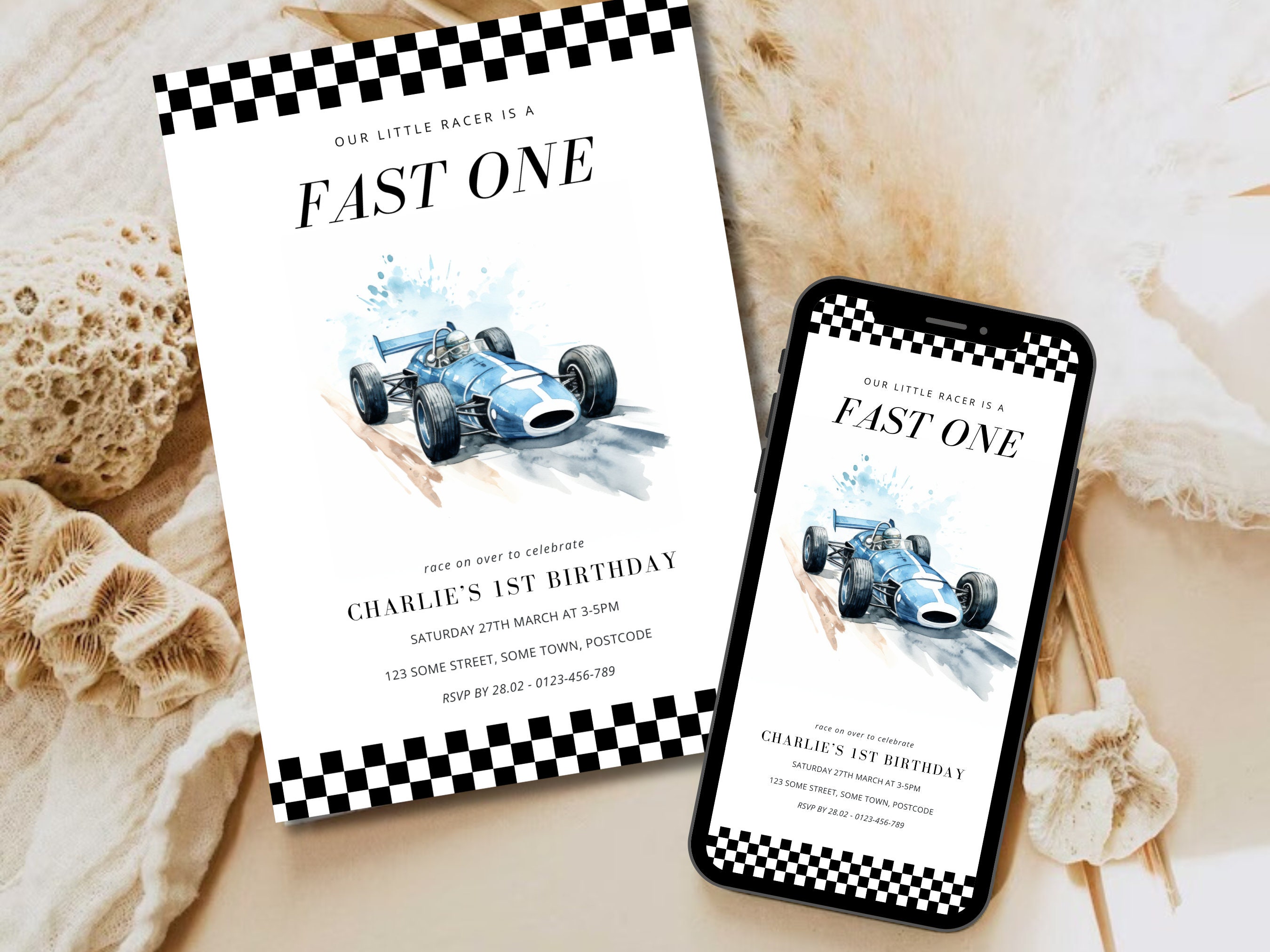 Fast One Racing Car First Birthday Invitation, Race Car 1st Birthday ...