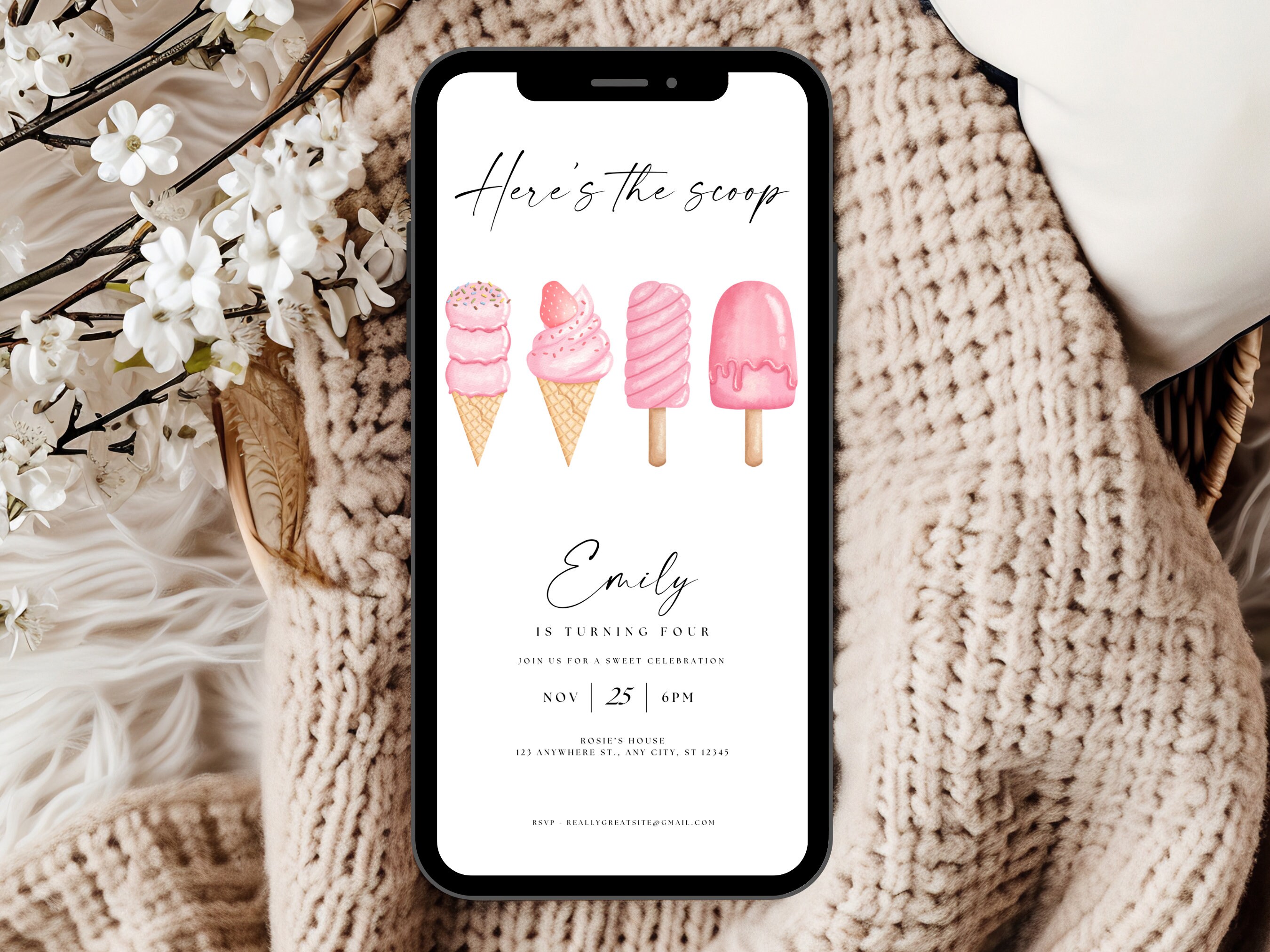 Ice Cream Birthday Invitation Template, Ice Cream Party Invitation ...