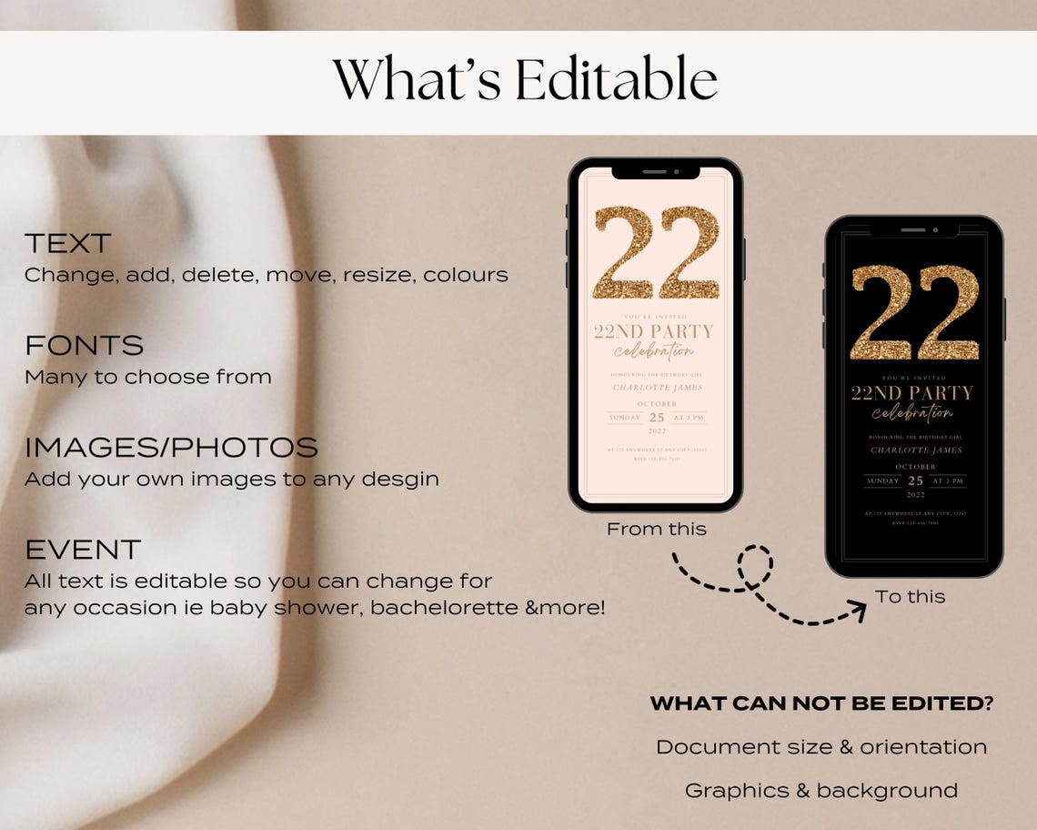 22nd Birthday Party Invitation Template, Editable 22nd Birthday ...