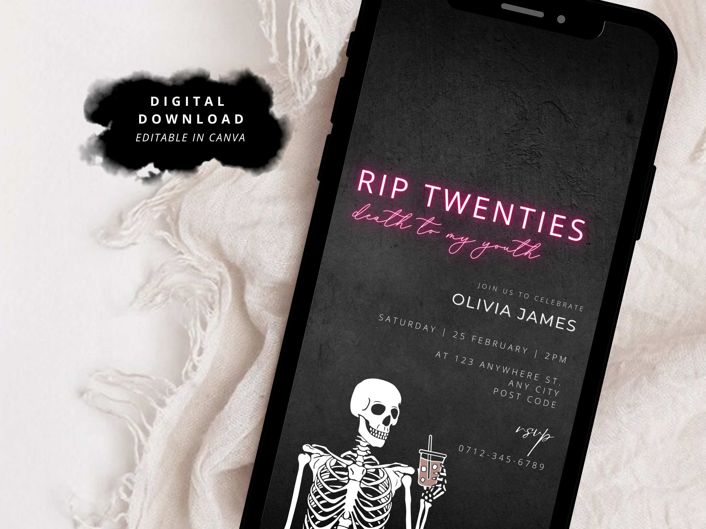RIP 20s Invitation, RIP Twenties Party Invitation, 30th E-invite, Black ...