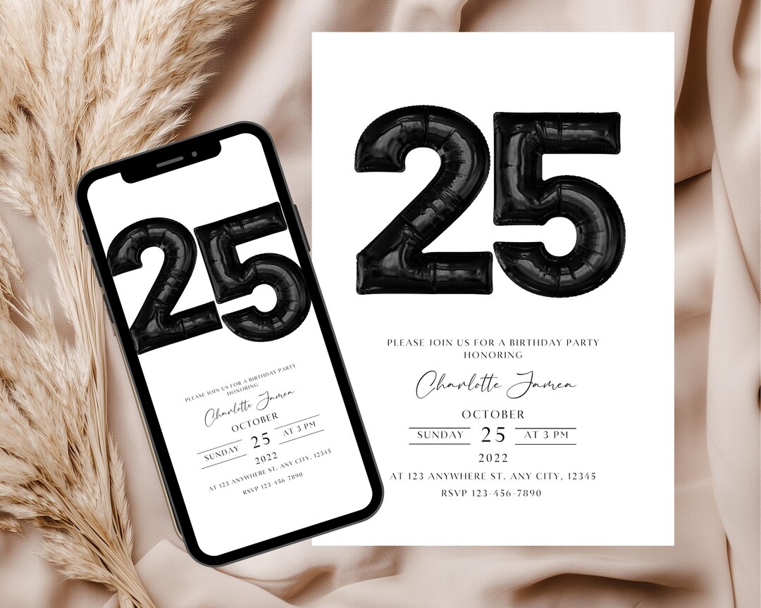25th Birthday Party Invitation Template, Digital 25th Birthday ...