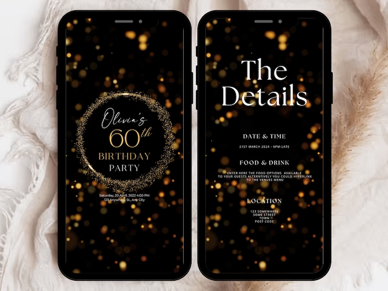Digital 60th Birthday Party Video Invitation, Editable 60th Invitation ...