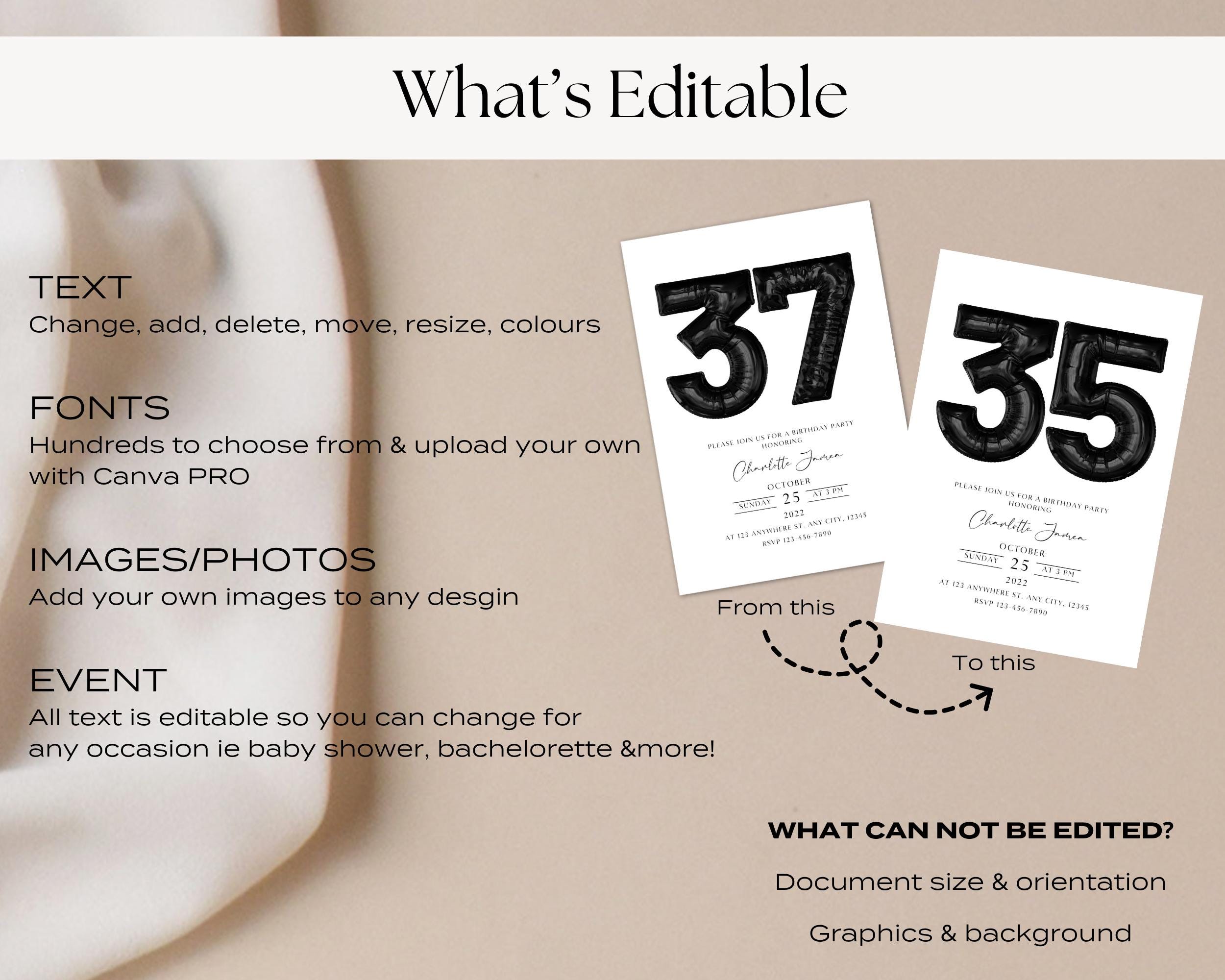 Digital 37th Birthday Party Invitation Template, 37th Birthday ...